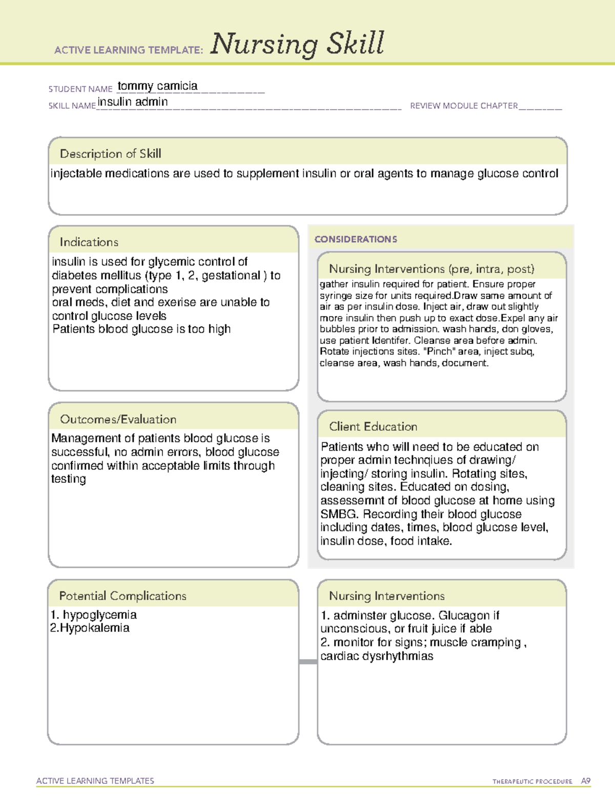 ATI Template Nursing Skills: Insulin Administration Guide - Studocu