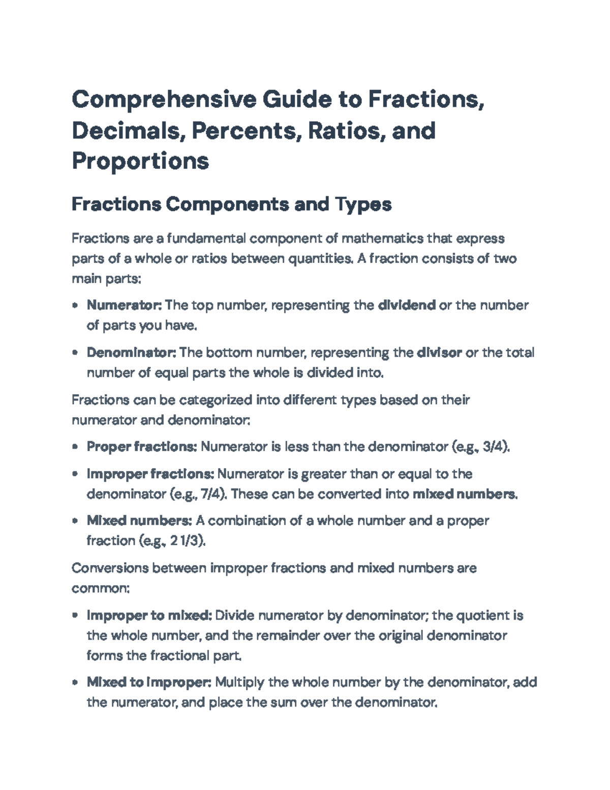 Comprehensive Guide to Fractions, Decimals, Percents, & Ratios - Studocu