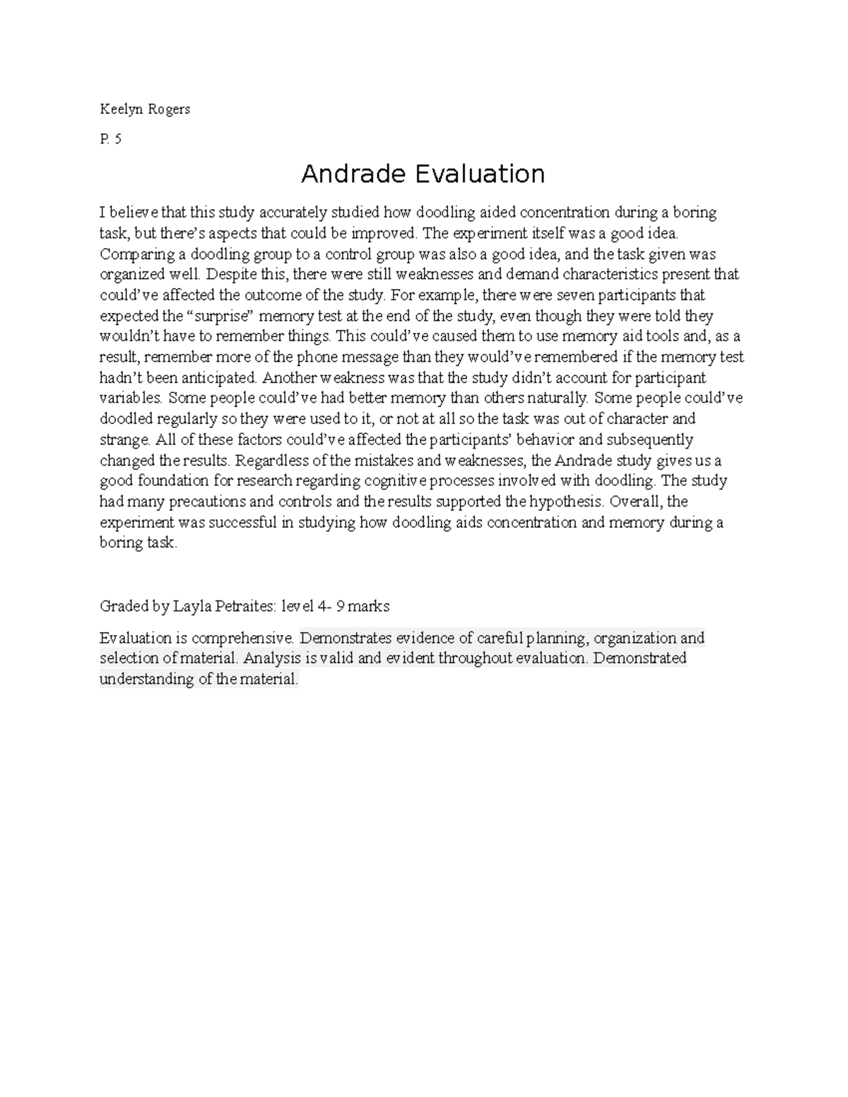 Andrade Study Evaluation: Doodling's Impact on Concentration and Memory ...