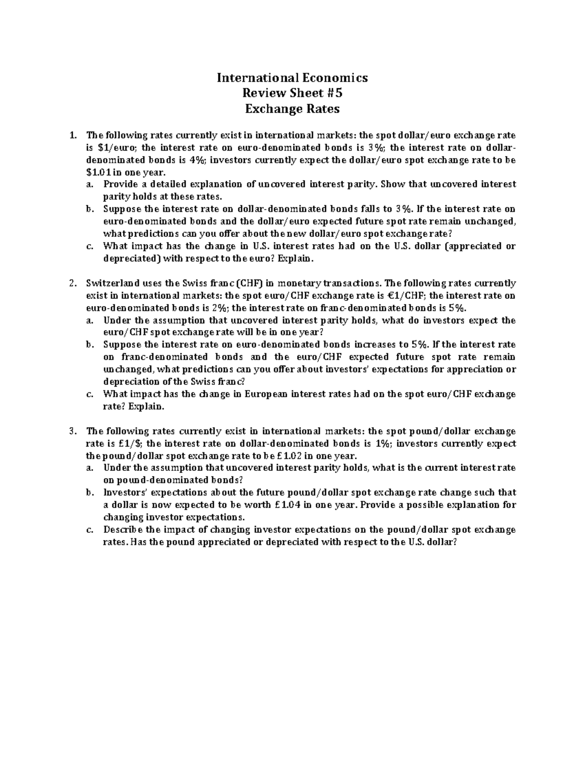 International Economics Review Sheet #5: Exchange Rates - Studocu