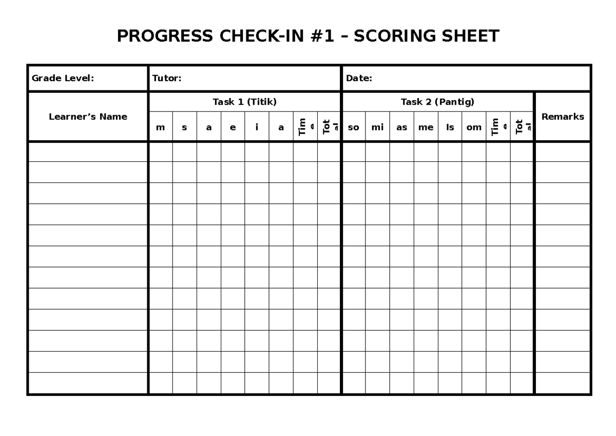 ARAL KS 1 Progress Check-In Scoring Sheets - Studocu
