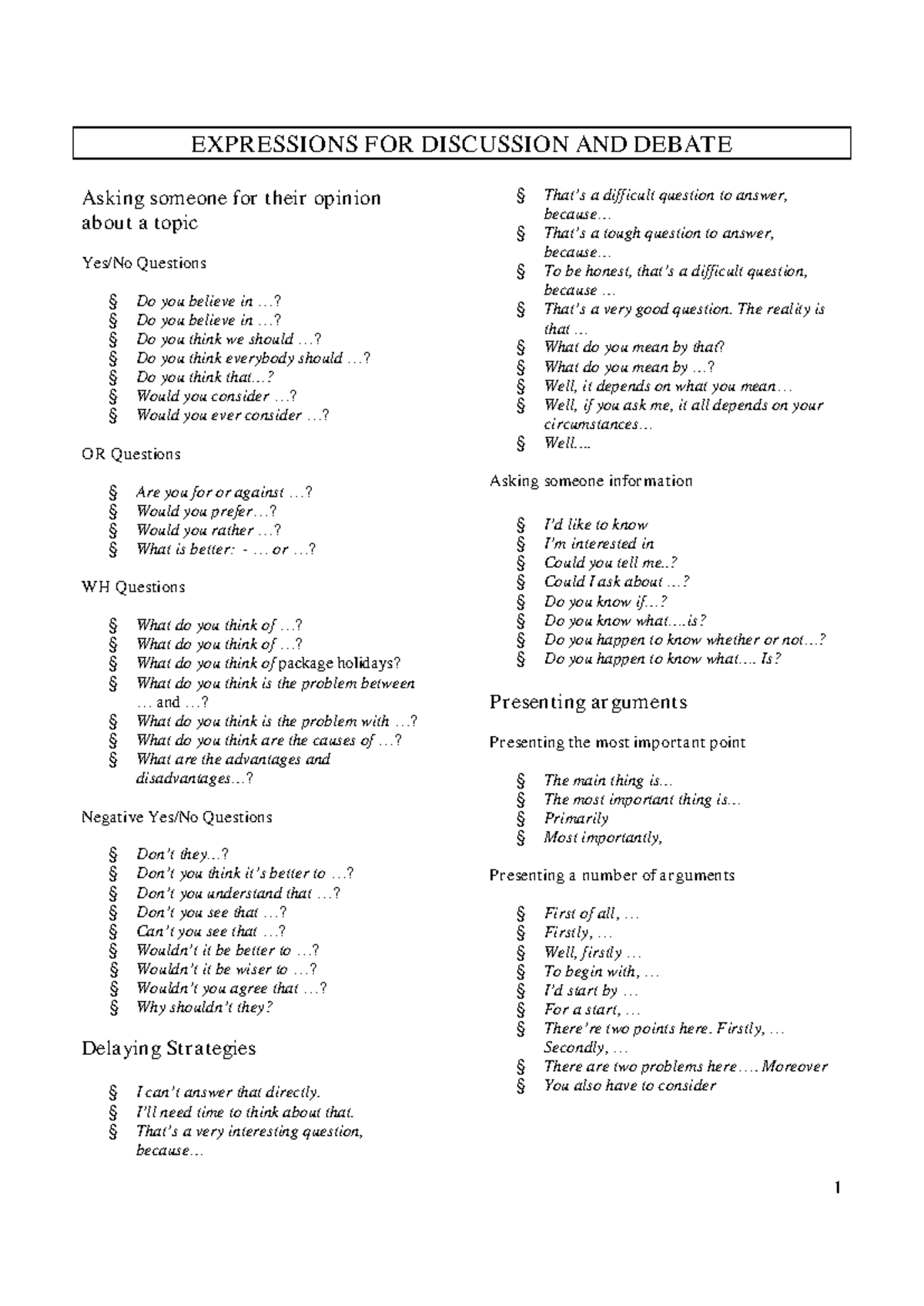 Expressions for Discussion & Debate - Essential Phrases Guide - Studocu