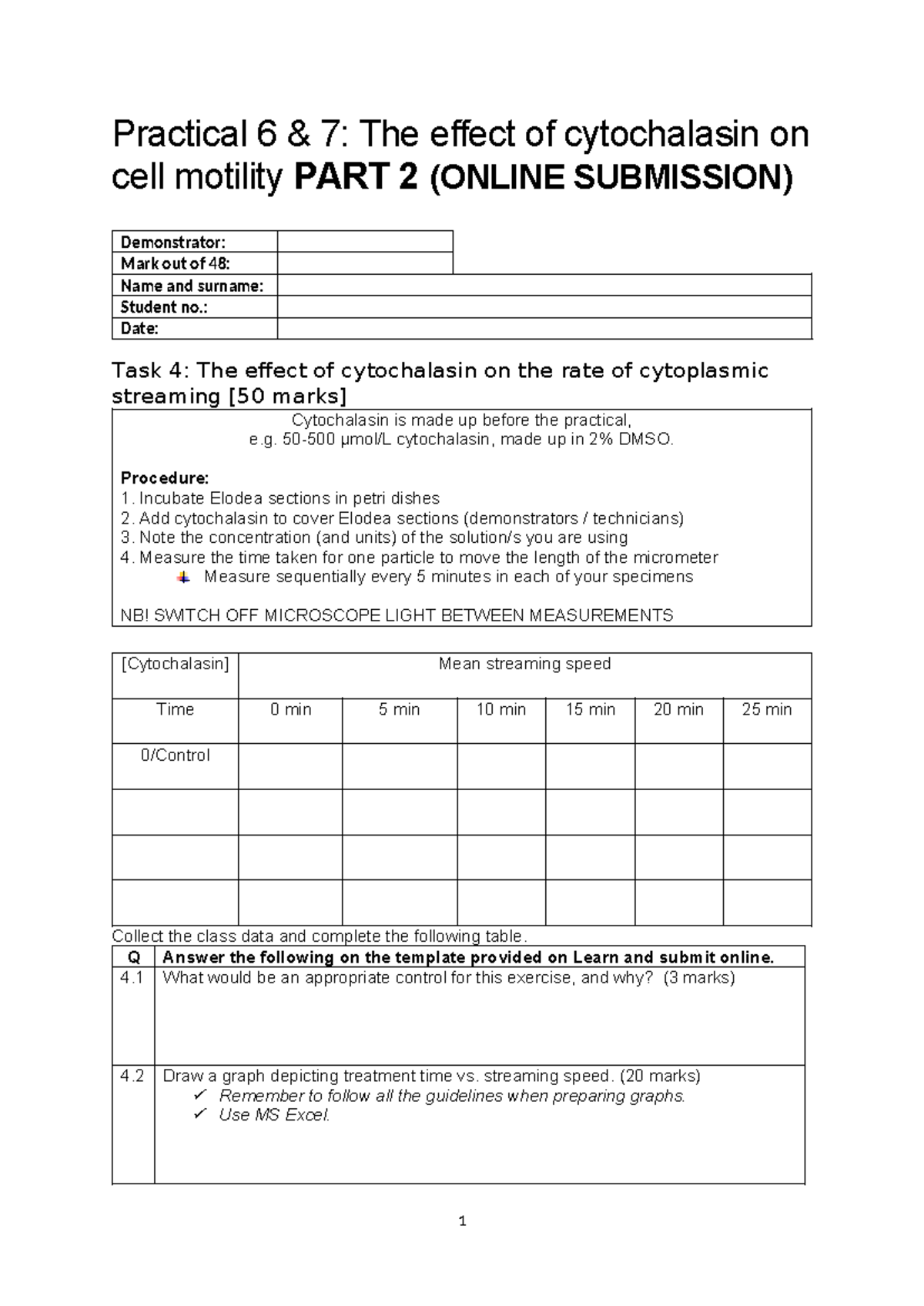 Prac 6 & 7: Cytochalasin's Impact on Cell Motility - Answer Sheet - Studocu