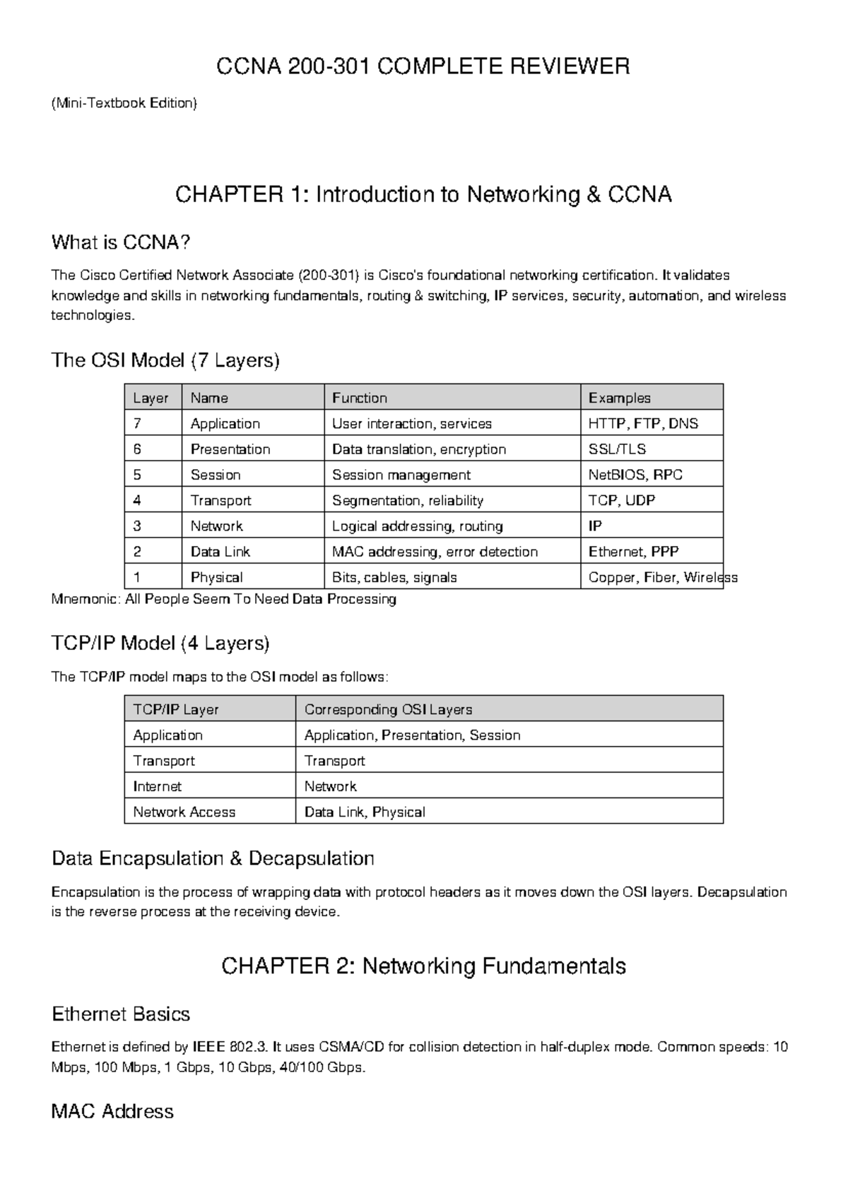 CCNA COMPLETE REVIEWER: Ch 1-2 Networking Fundamentals Overview - Studocu