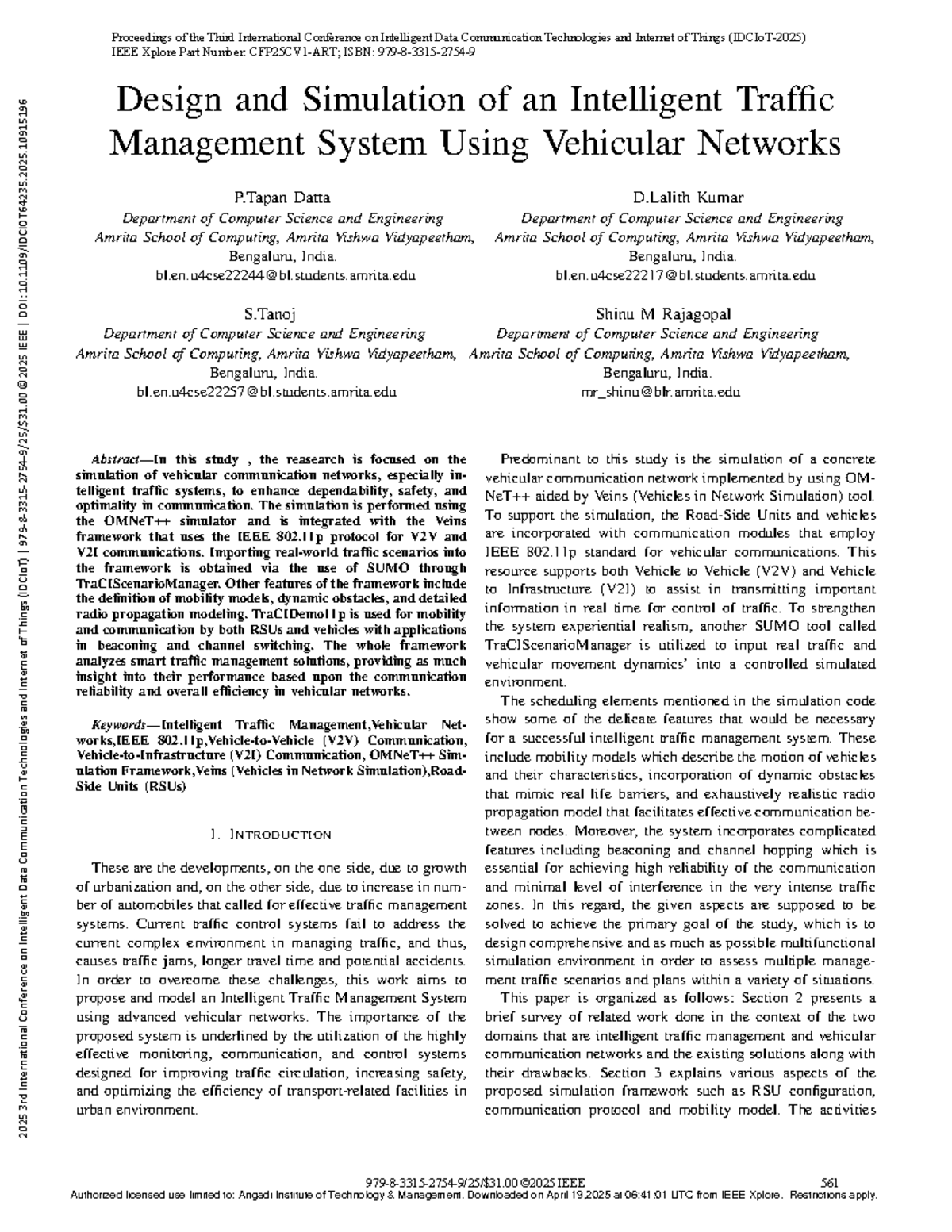 Design and Simulation of Intelligent Traffic Management System (IDCIoT ...