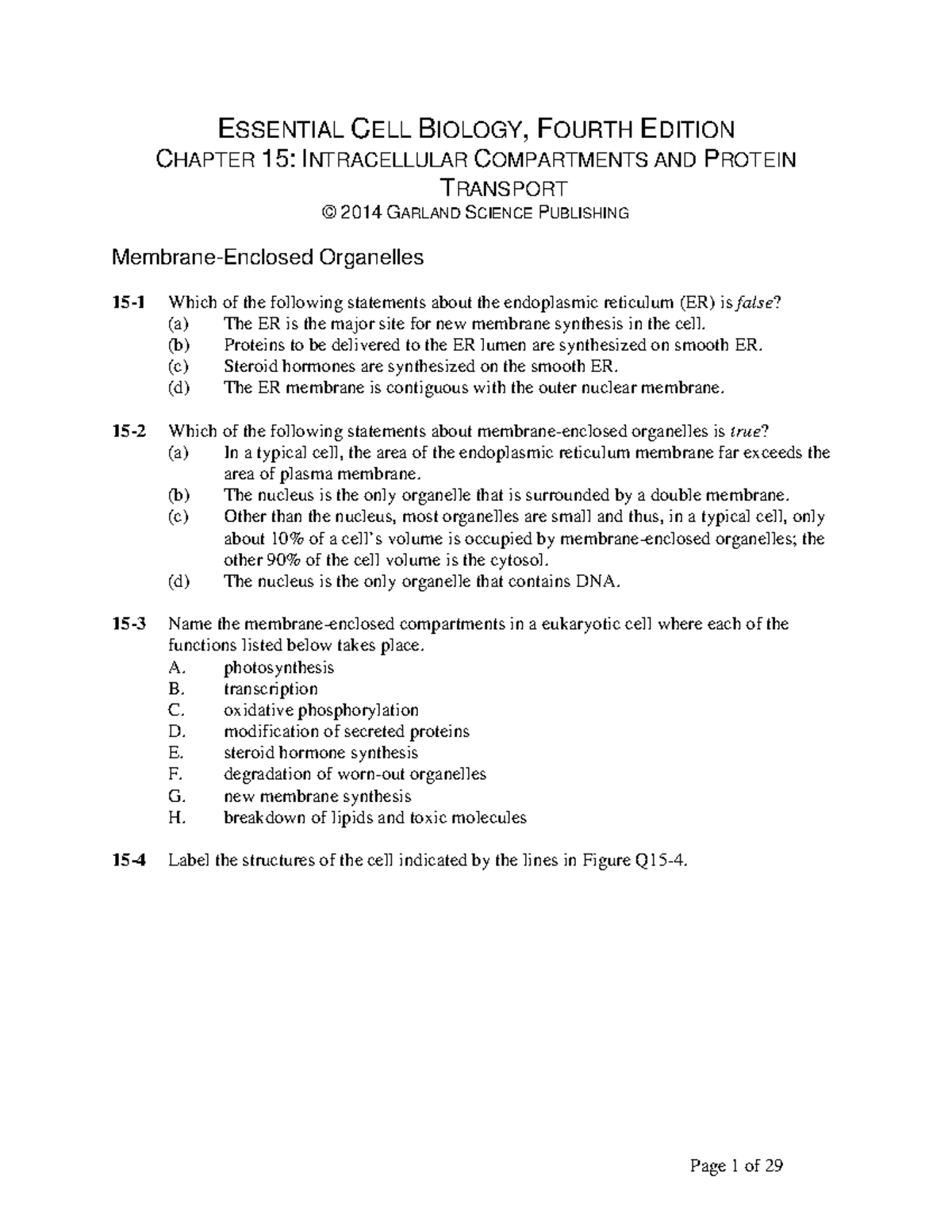 ECB4 Chapter 15: Intracellular Compartments & Protein Transport Q-Bank ...