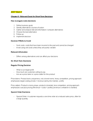 Ch 1 notes acct 2020 - Professor: Emily McCorkle - Chapter 1 Cost ...