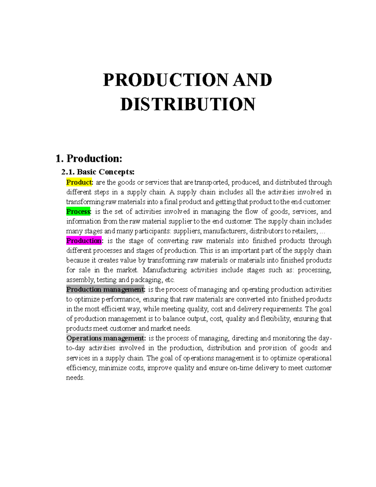 E-learning 3: Production and Distribution Concepts Overview - Studocu
