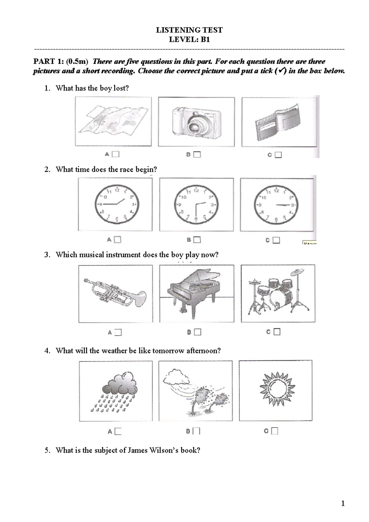 Listening Test B1: Complete Guide and Answer Key - Studocu