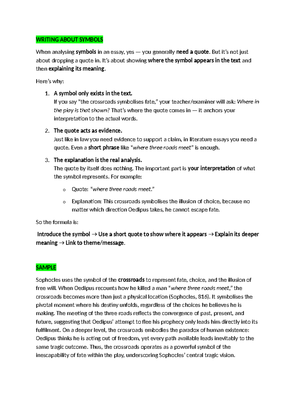 ENG 101: Writing About Symbols in Literature Analysis - Studocu