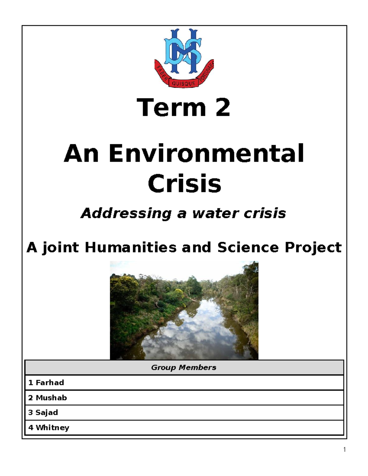 Term 2 HS Project: Addressing the Yarra River Water Crisis - Studocu