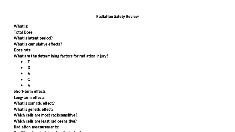 Radiation Safety Review: Key Concepts and Measurements (RAD 101) - Studocu