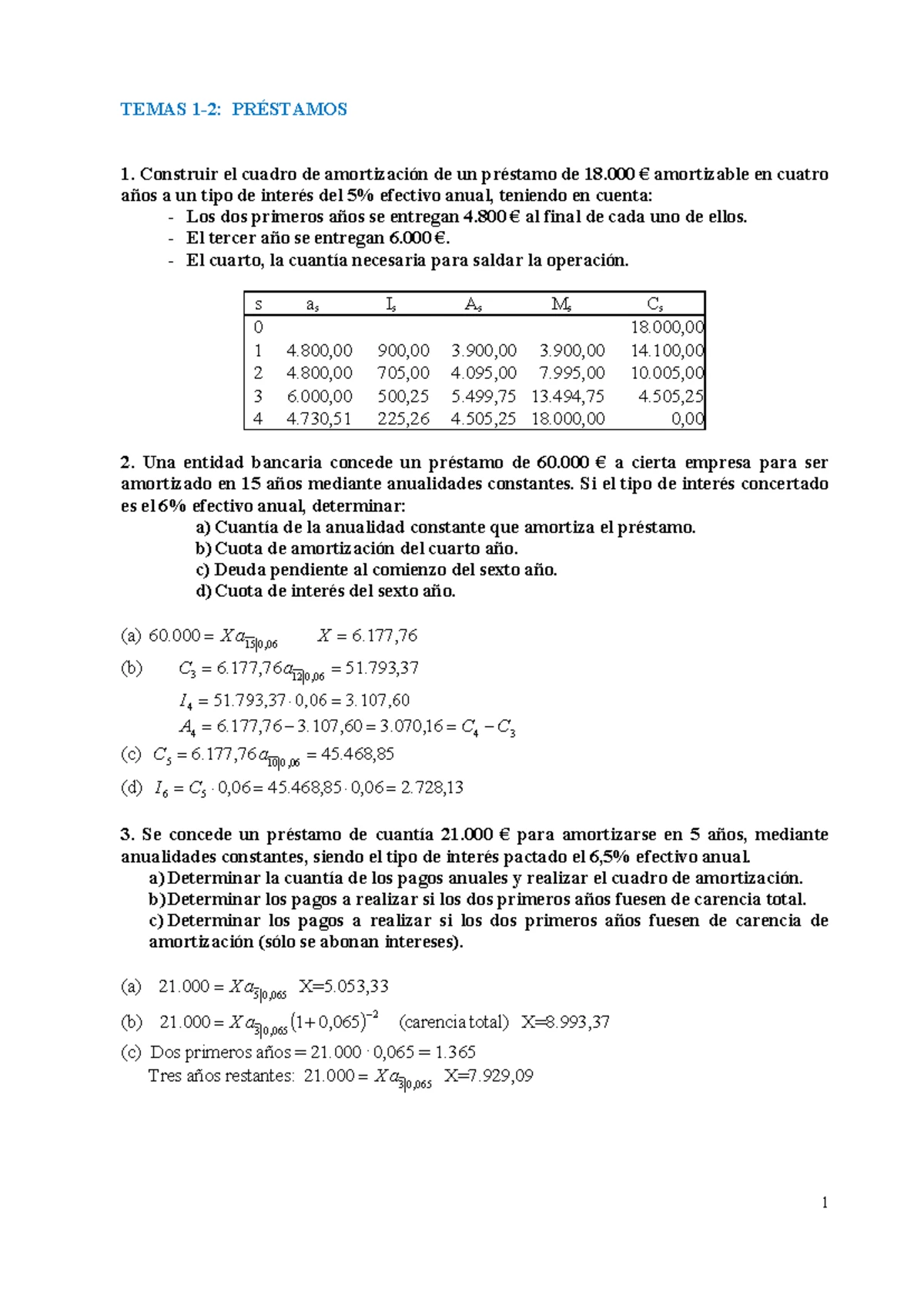Tema3-Ejercicios - PROBLEMAS RESUELTOS 1.- Hallar los valores actual y ...