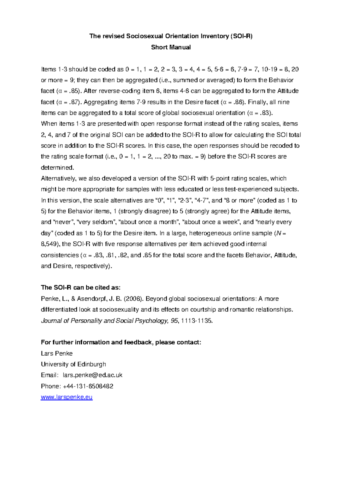 SOI-R Manual: Testing the Revised Sociosexual Orientation Inventory ...