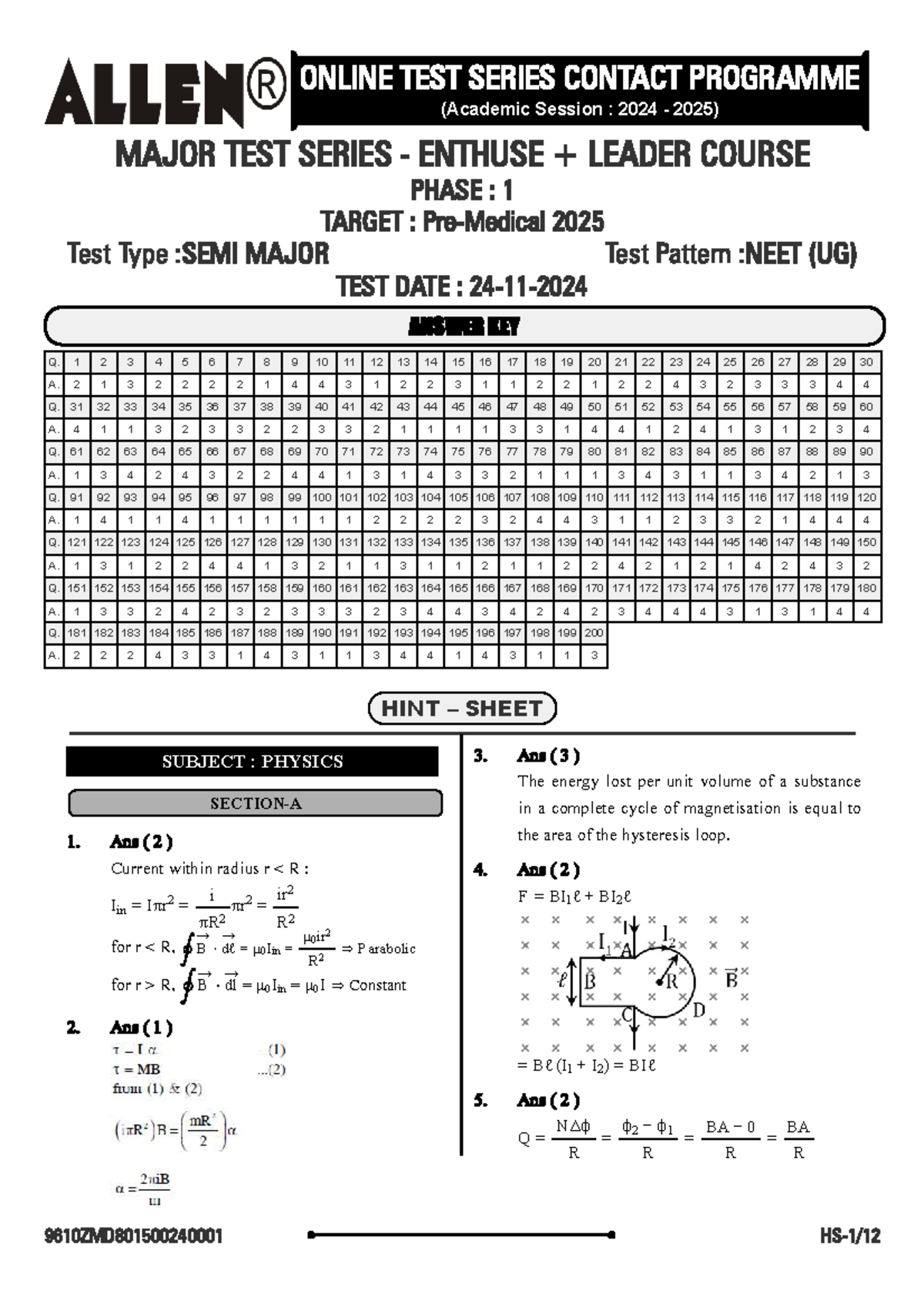 MAJOR TEST SERIES ENTHUSE LEADER 2024-2025: SEMI MAJOR TEST 1 SOLUTIONS ...