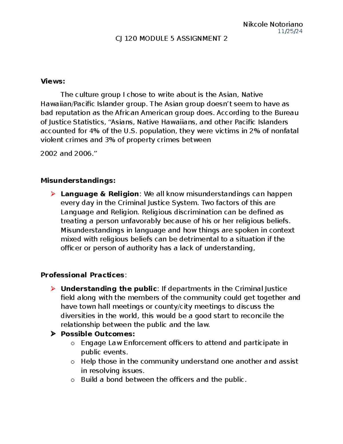 CJ 120 Module 5 Assignment 2: Analyzing Asian Pacific Islander Culture ...