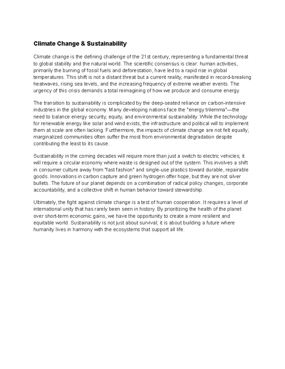 Climate Change & Sustainability: A 21st Century Challenge - Studocu