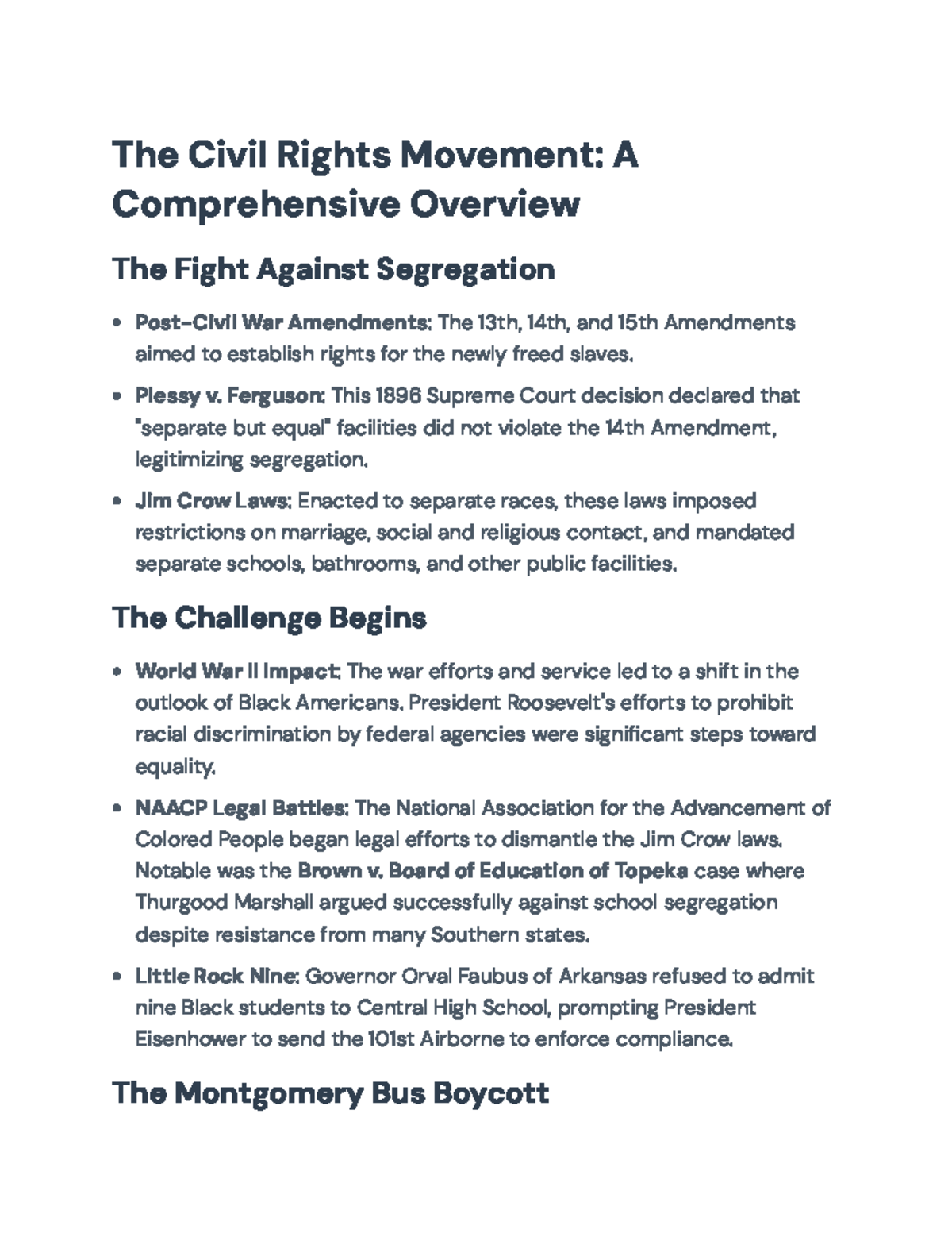 Civil Rights Movement: Key Events and Milestones Overview (HIST101 ...