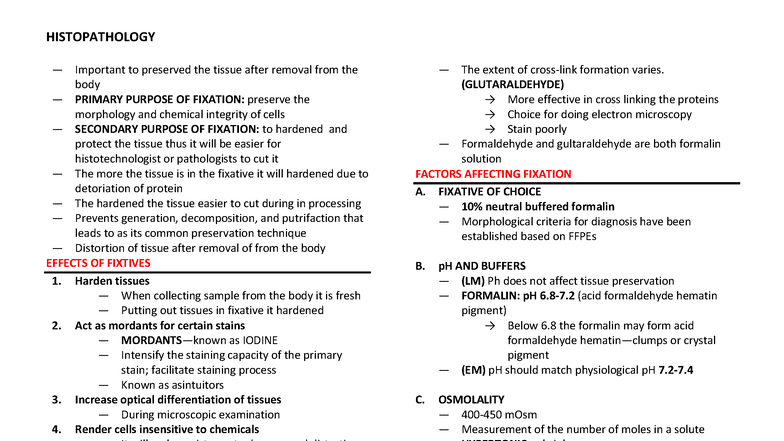 HISTOPATHOLOGY: Comprehensive Guide to Tissue Fixation Techniques - Studocu