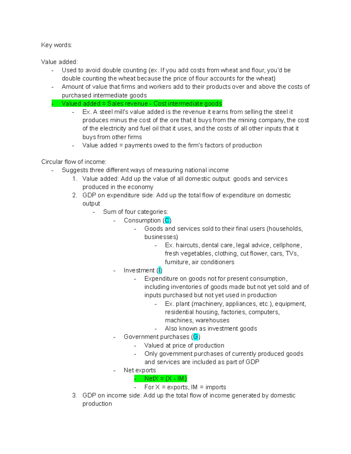Economics 102 chapter 5 notes on value added and GDP concepts - Studocu