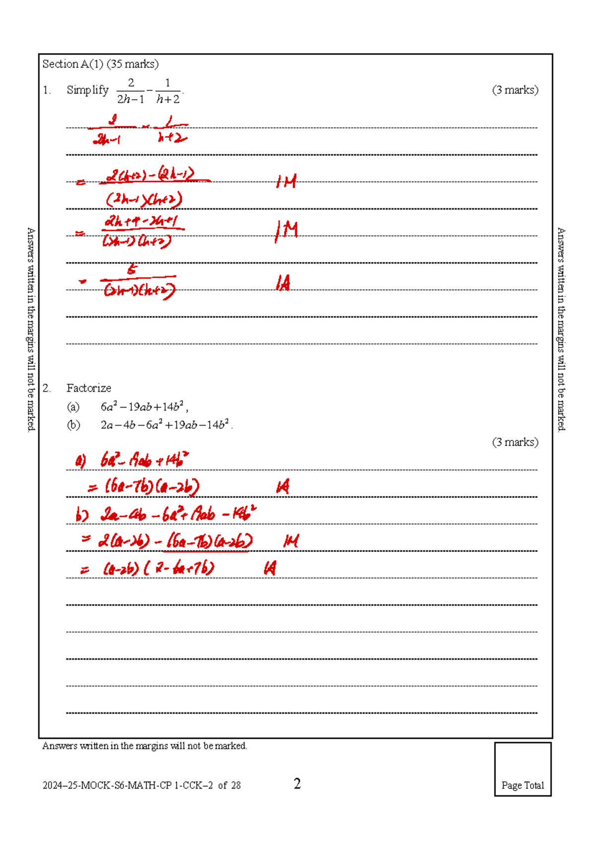 S6 Mock Exam Solutions: Section A (1 & 2) - Studocu