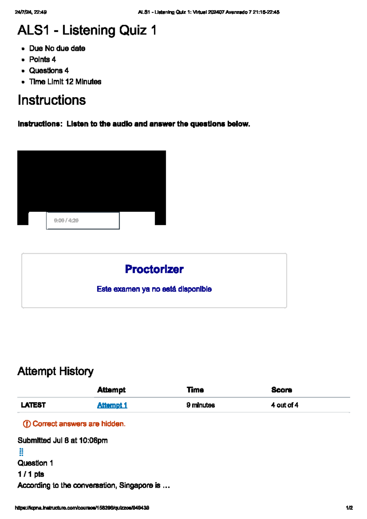 ALS1 Avanzado 7 Listening Test 1 - Quiz Details & Instructions - Studocu