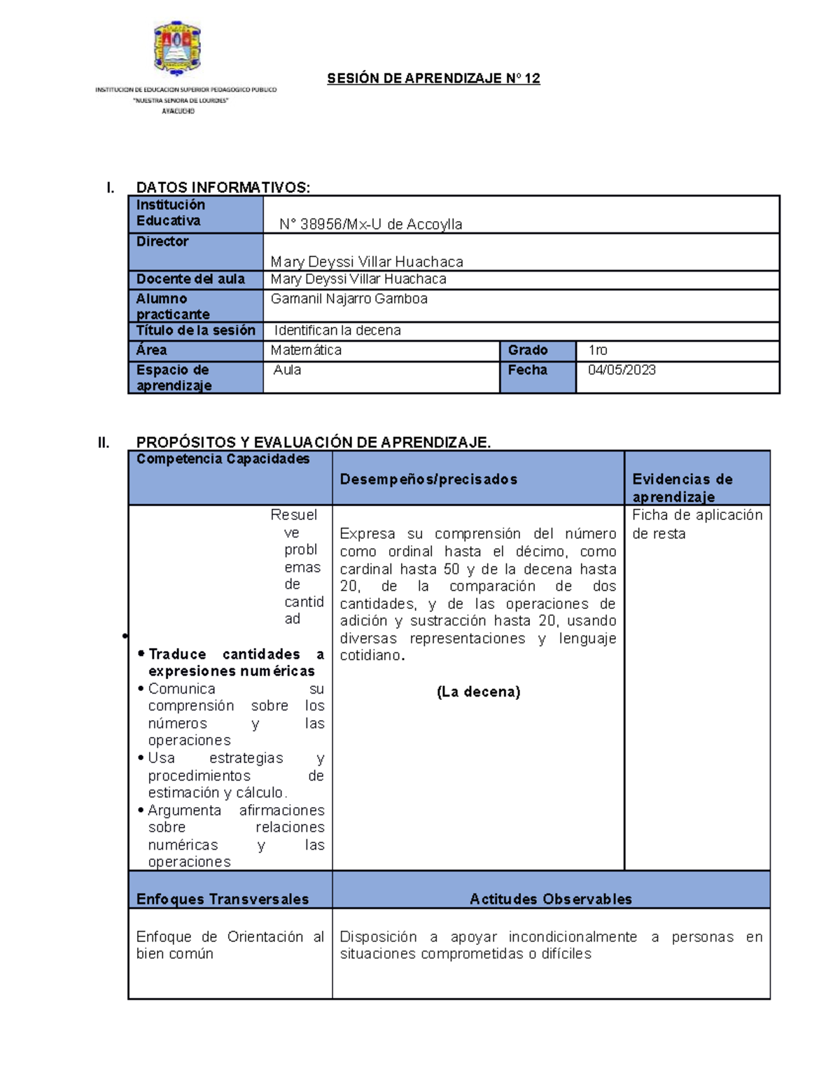 Sesión N.12 - Matemática: Identificación de la Decena en Grado 1ro ...