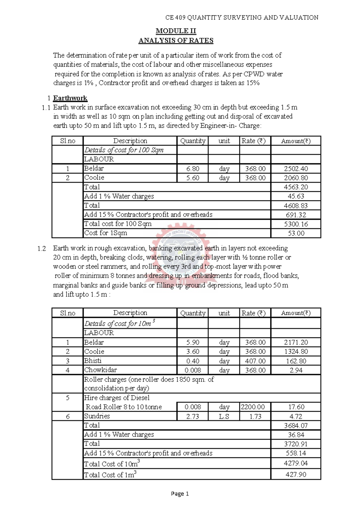 Module 2 Lecture Notes CE409: Quantity Surveying & Valuation Insights ...