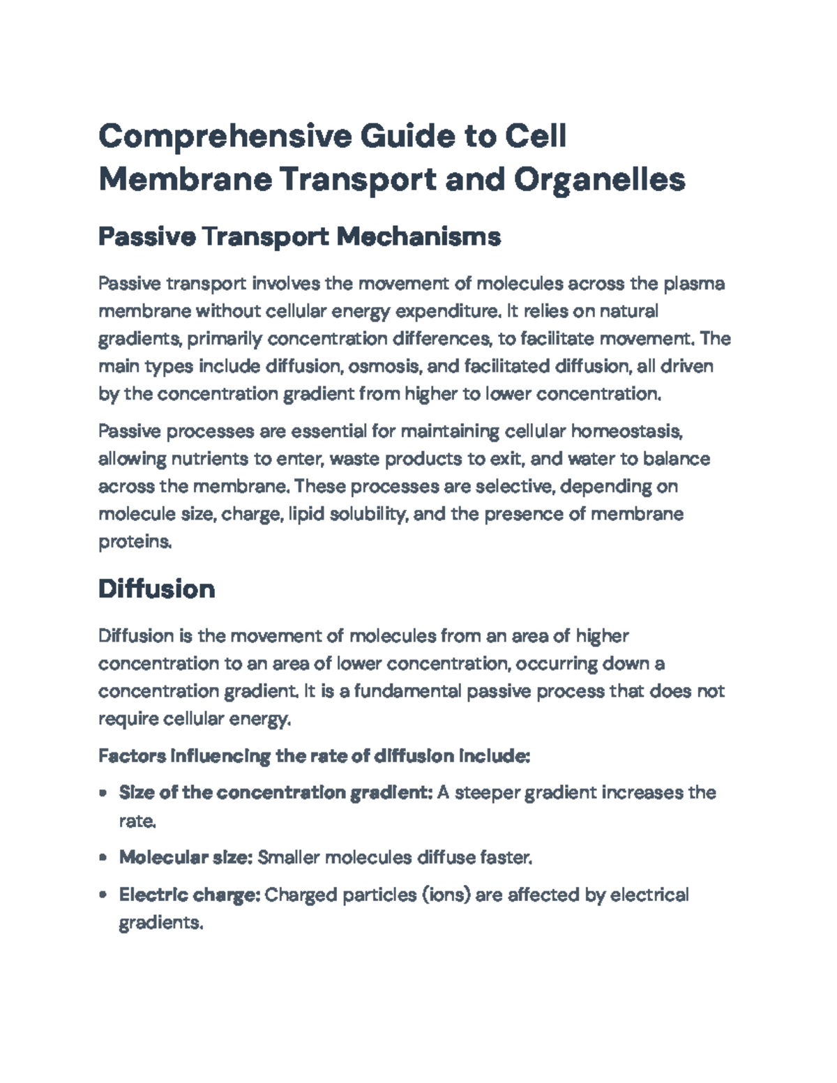 Comprehensive Guide to Cell Membrane Transport Mechanisms and Organelles - Studocu