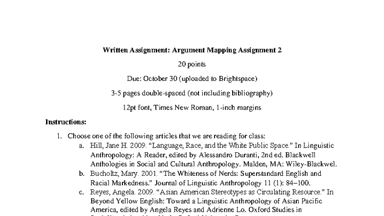Argument Mapping Assignment 2: Written Task for Linguistic Anthropology - Studocu