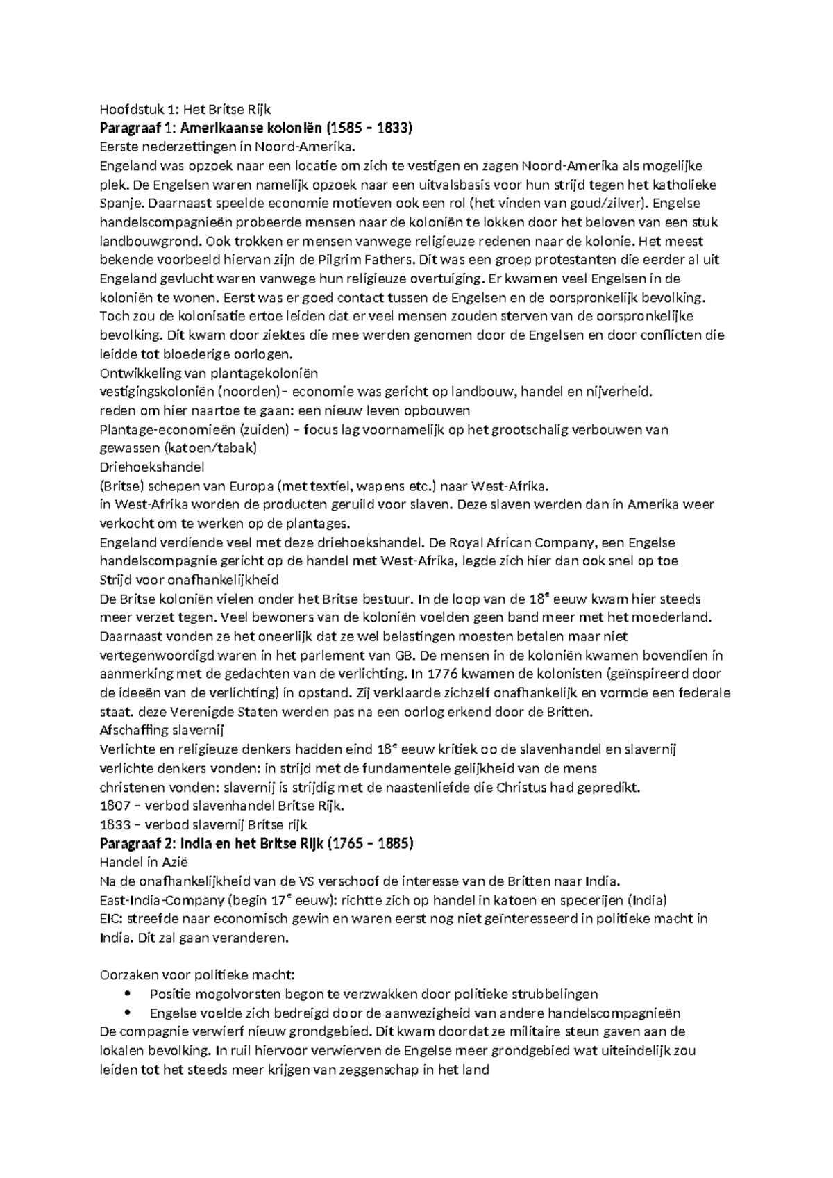 Samenvatting Hoofdstuk 1: Het Britse Rijk (1585-1900) - Studeersnel