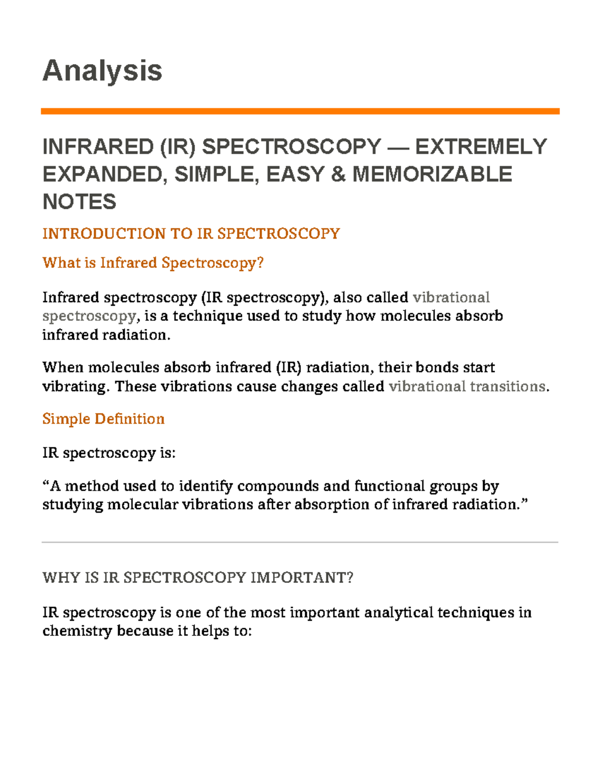 Final Exam Notes: INFRARED (IR) SPECTROSCOPY Overview and Key Concepts ...