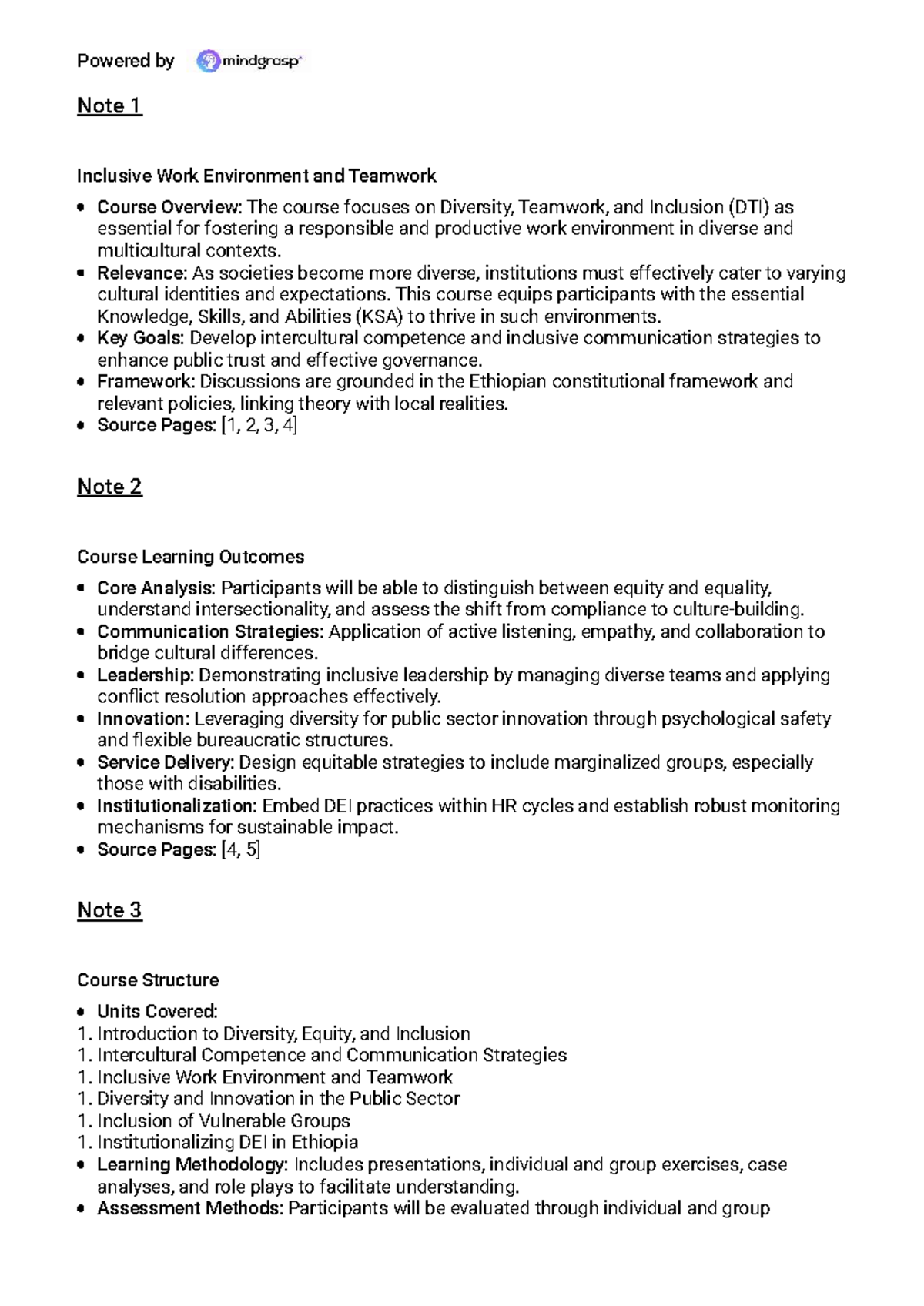 Inclusive Work Environment and Teamwork (DTI) Course Overview - Studocu