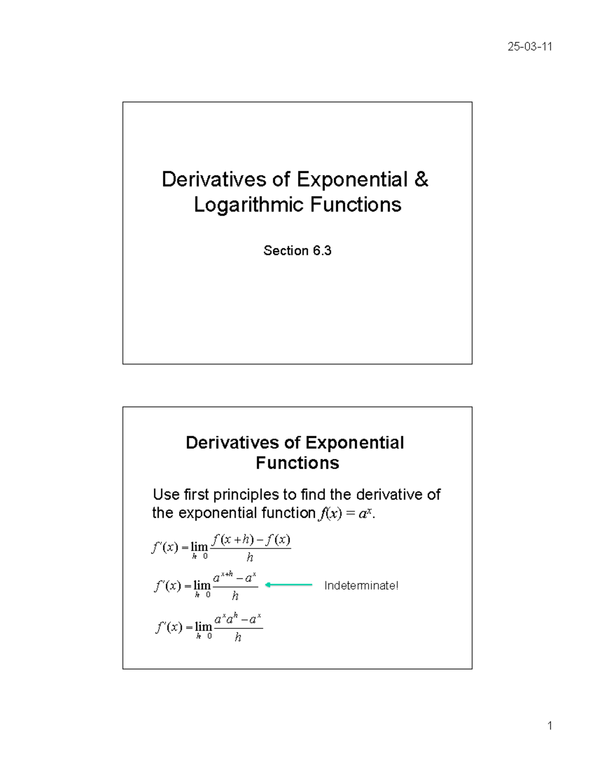 6.3 - Derivatives of Exponential & Logarithmic Functions - Studocu