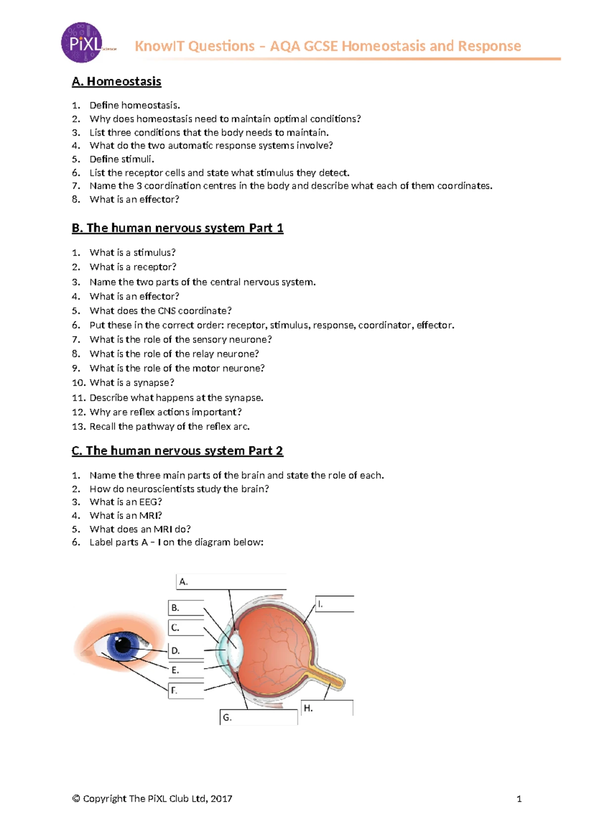 AQA Biology GCSE Notes: Homeostasis, Nervous System, & Hormones - Studocu