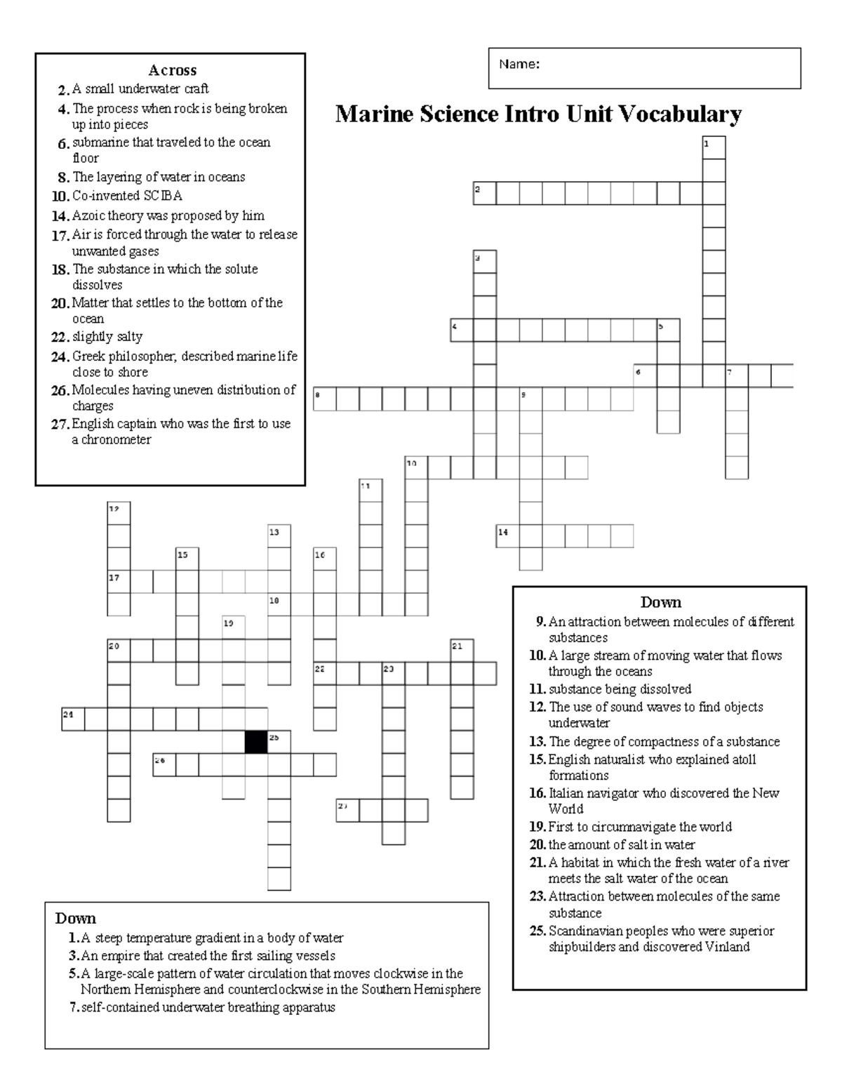 Marine Science Intro Unit Crossword Puzzle - Studocu