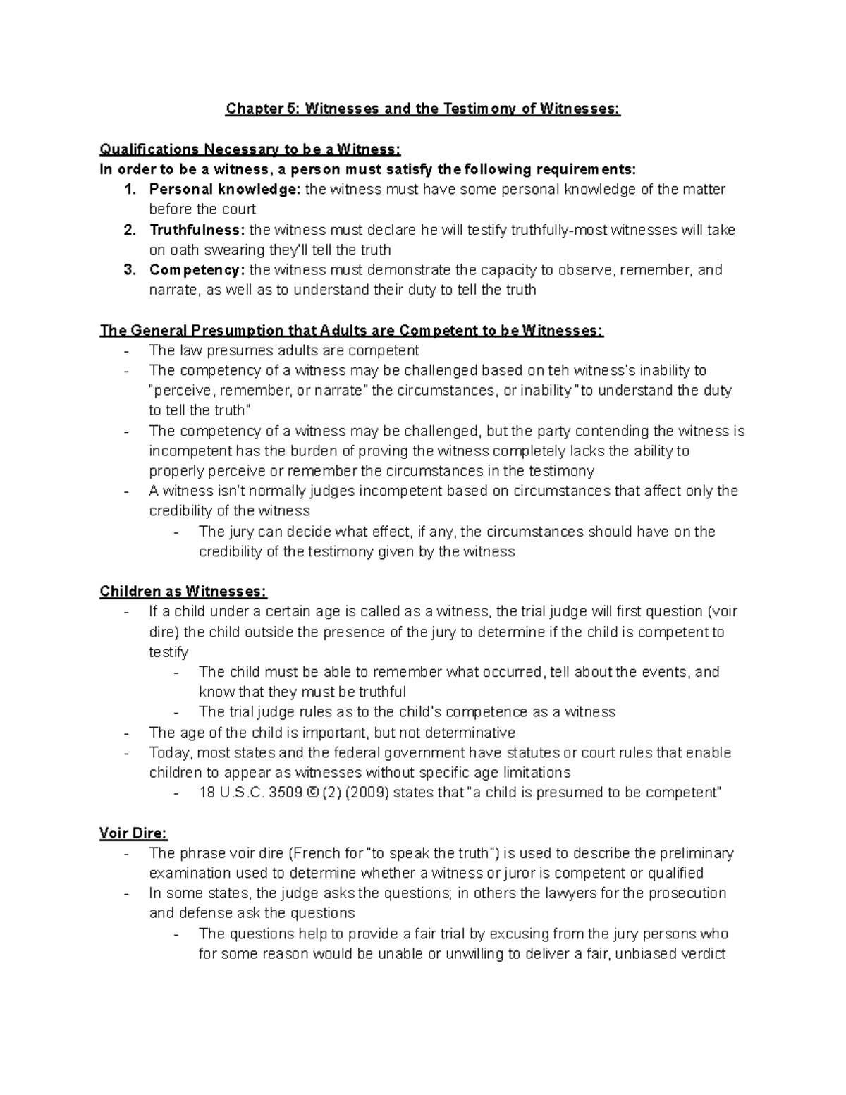 Chapter 5 Crim procedure 2 - Chapter 5: Witnesses and the Testimony of ...