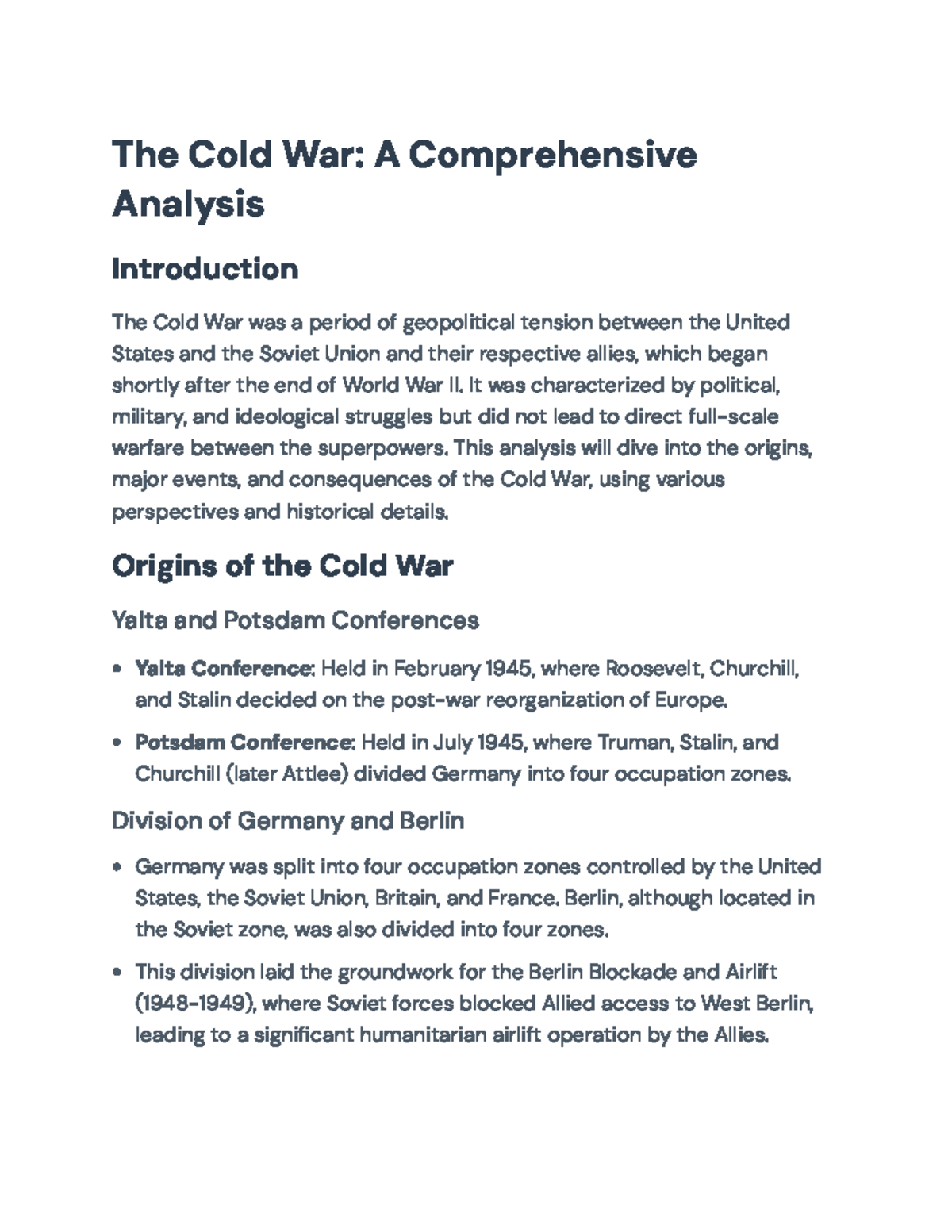 Comprehensive Analysis of the Cold War: Key Events and Impacts - The ...