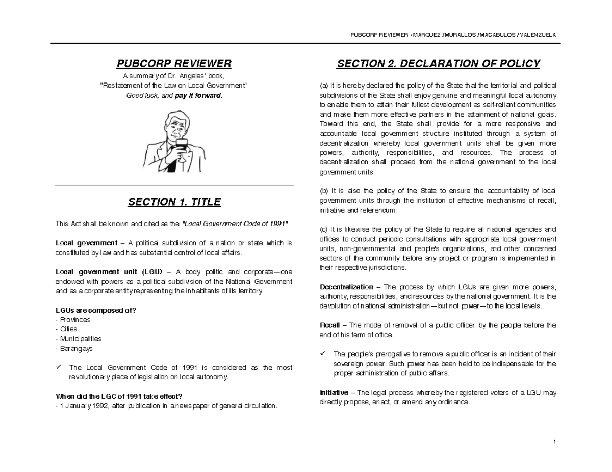 LGC 2023: Comprehensive Reviewer on Local Government Code - Studocu