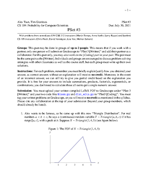 Pset1 - problem set 1 for cs109 Chris Piech - Chris Piech CS 109 Problem Set # Problem Set For ...