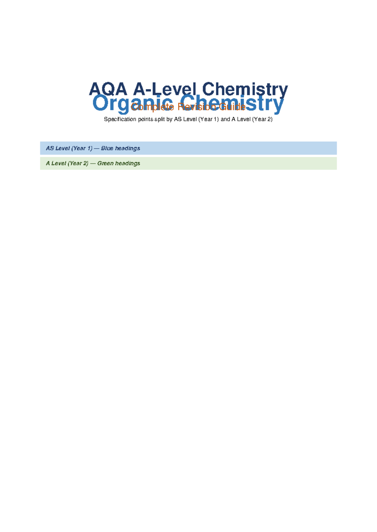 AQA Chemistry Organic Revision Guide: AS & A Level Topics - Studocu