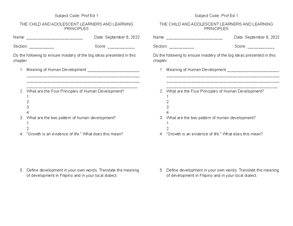 Prof Ed 1: Key Concepts of Child & Adolescent Development - Studocu
