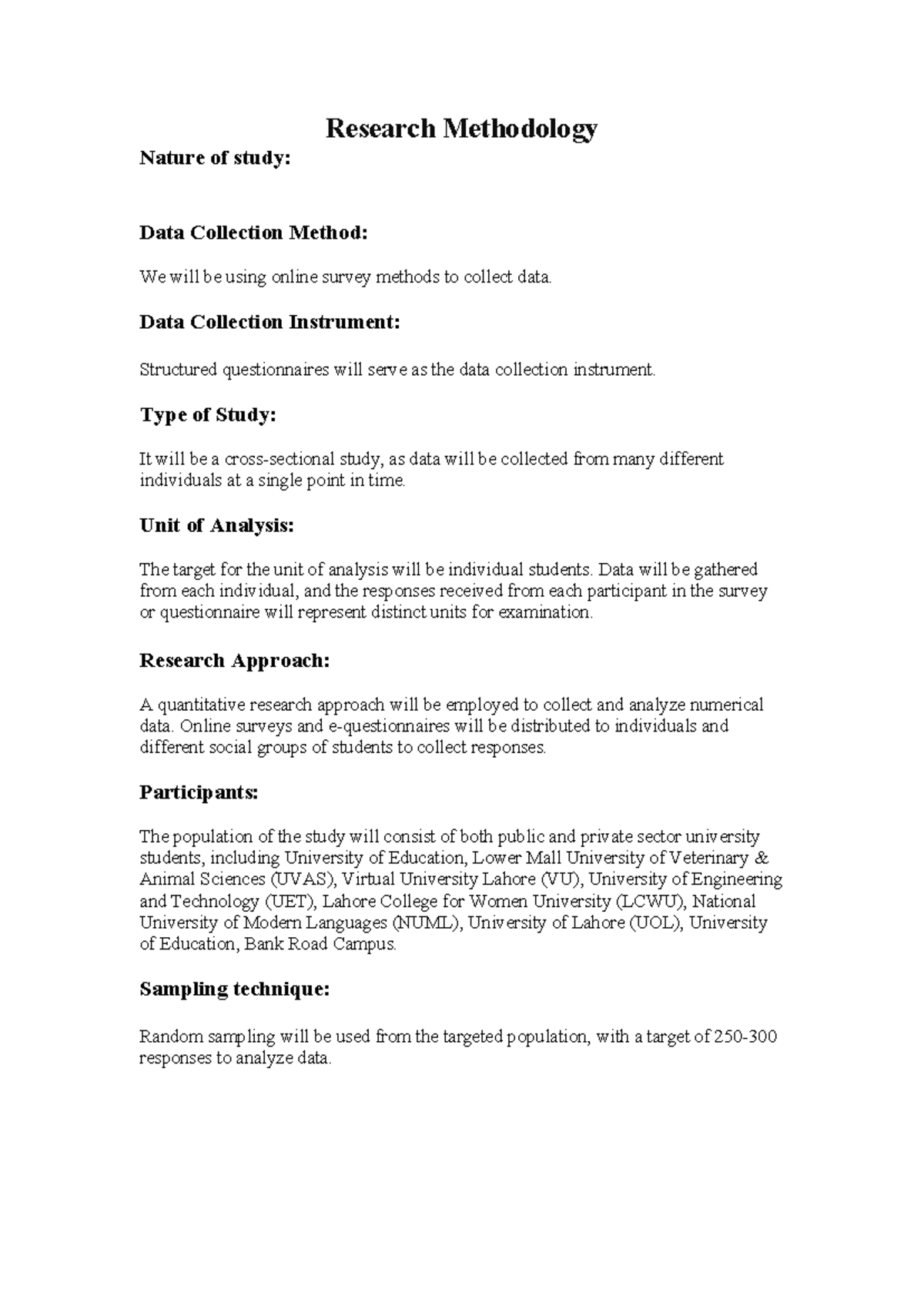 Research Methodology - 691396 - Research Methodology Nature of study ...