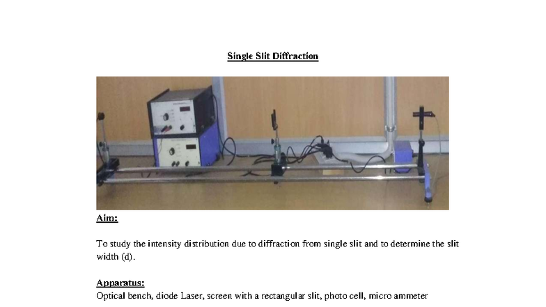Single Slit Diffraction Experiment (PHY 101) - Practical Lab Notes ...