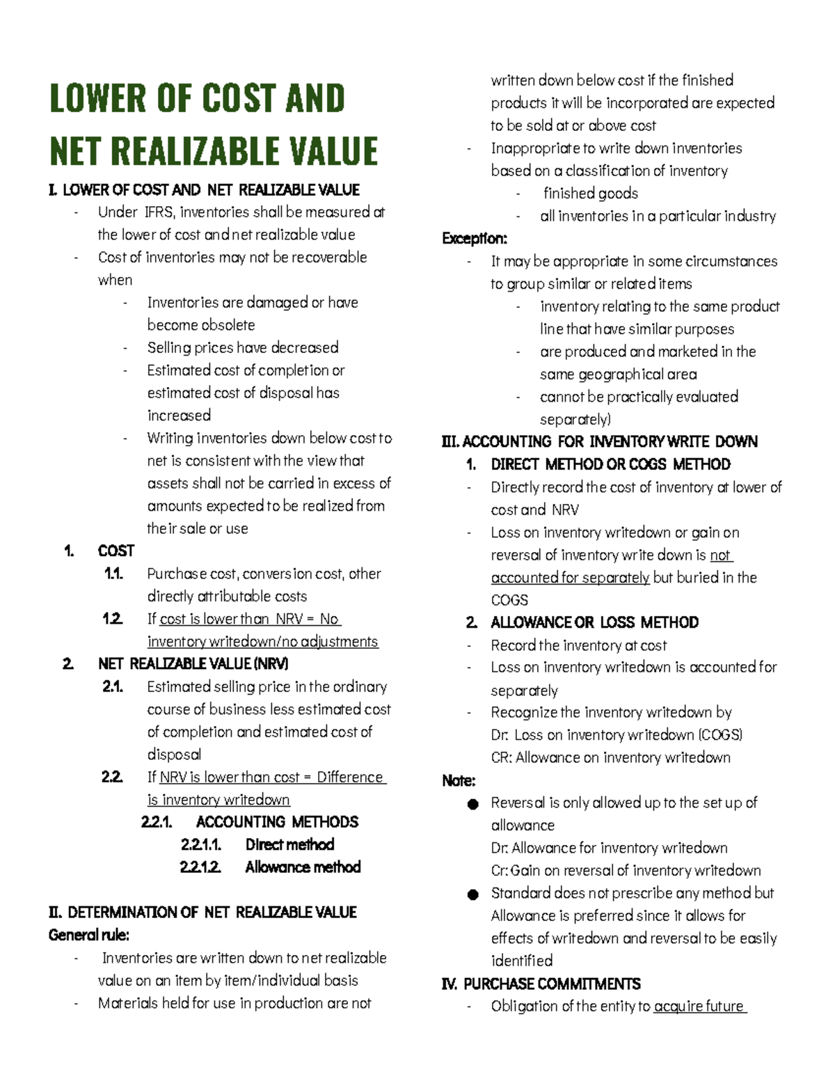 Lower of Cost and Net Realizable Value in Accounting (ACCT 101) - Studocu
