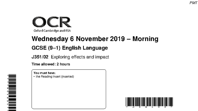 November 2019 GCSE English Language Exam Paper - Component 2 - Studocu