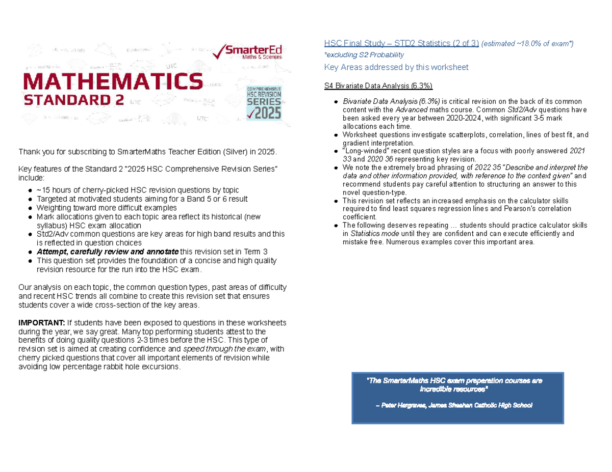 Final Study Notes for STD2 Statistics: Bivariate Data Analysis - Studocu