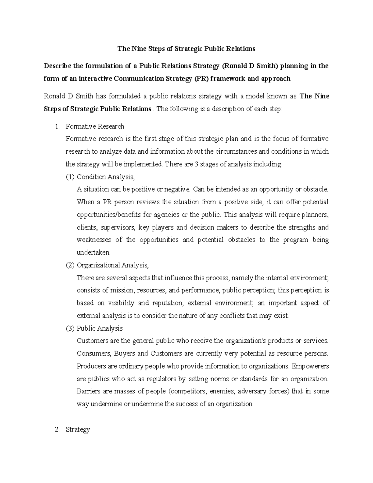 Strategic Public Relations: The Nine Steps Framework Overview - Studocu