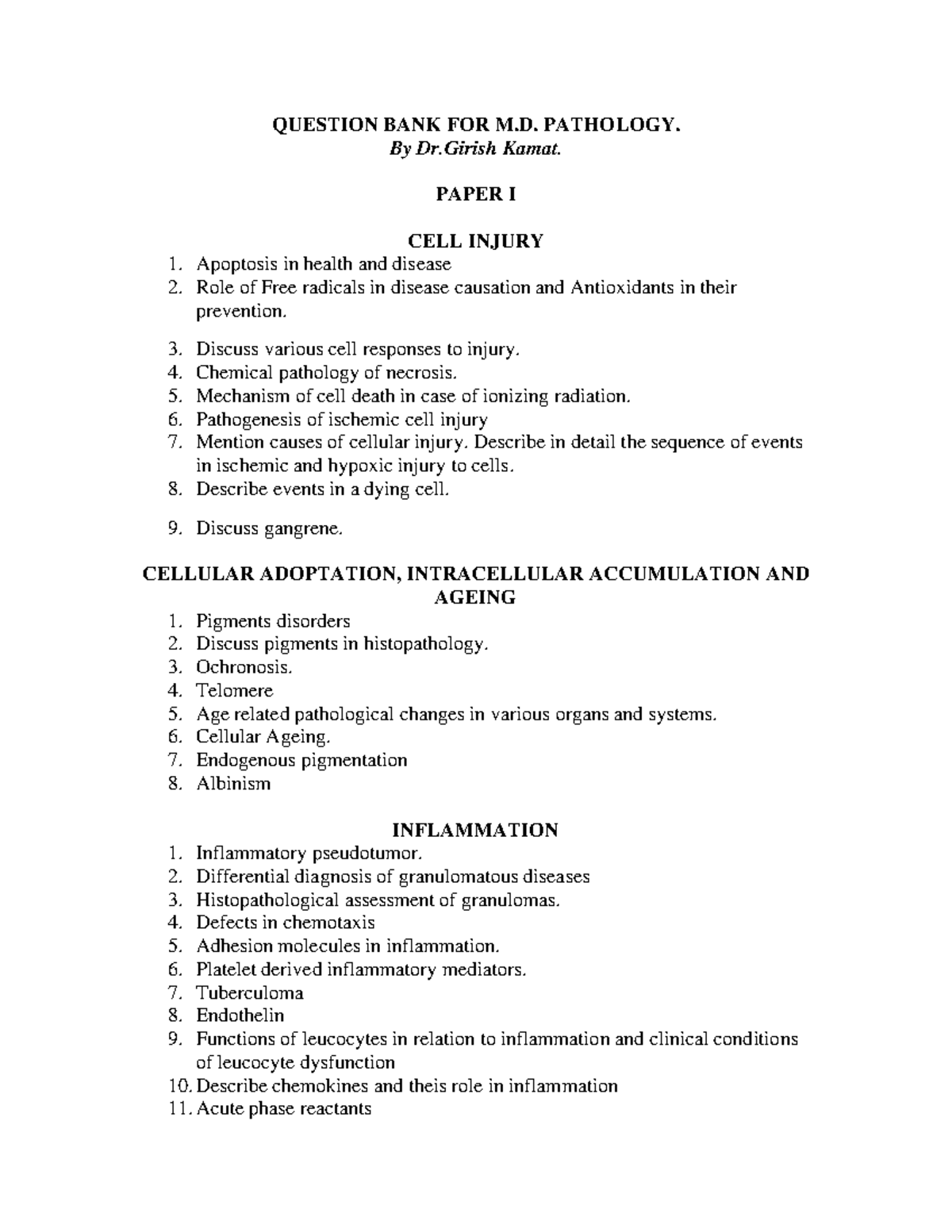 M.D. Pathology - Comprehensive Question Bank for Exam Preparation - Studocu