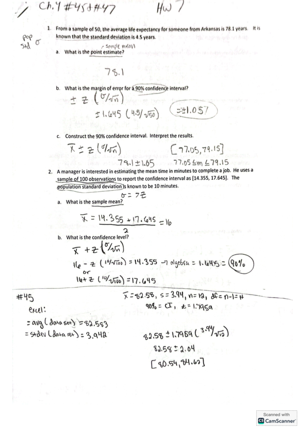 homework assignment 7 - Ch. HW 7 1. From a sample of 50, the average ...